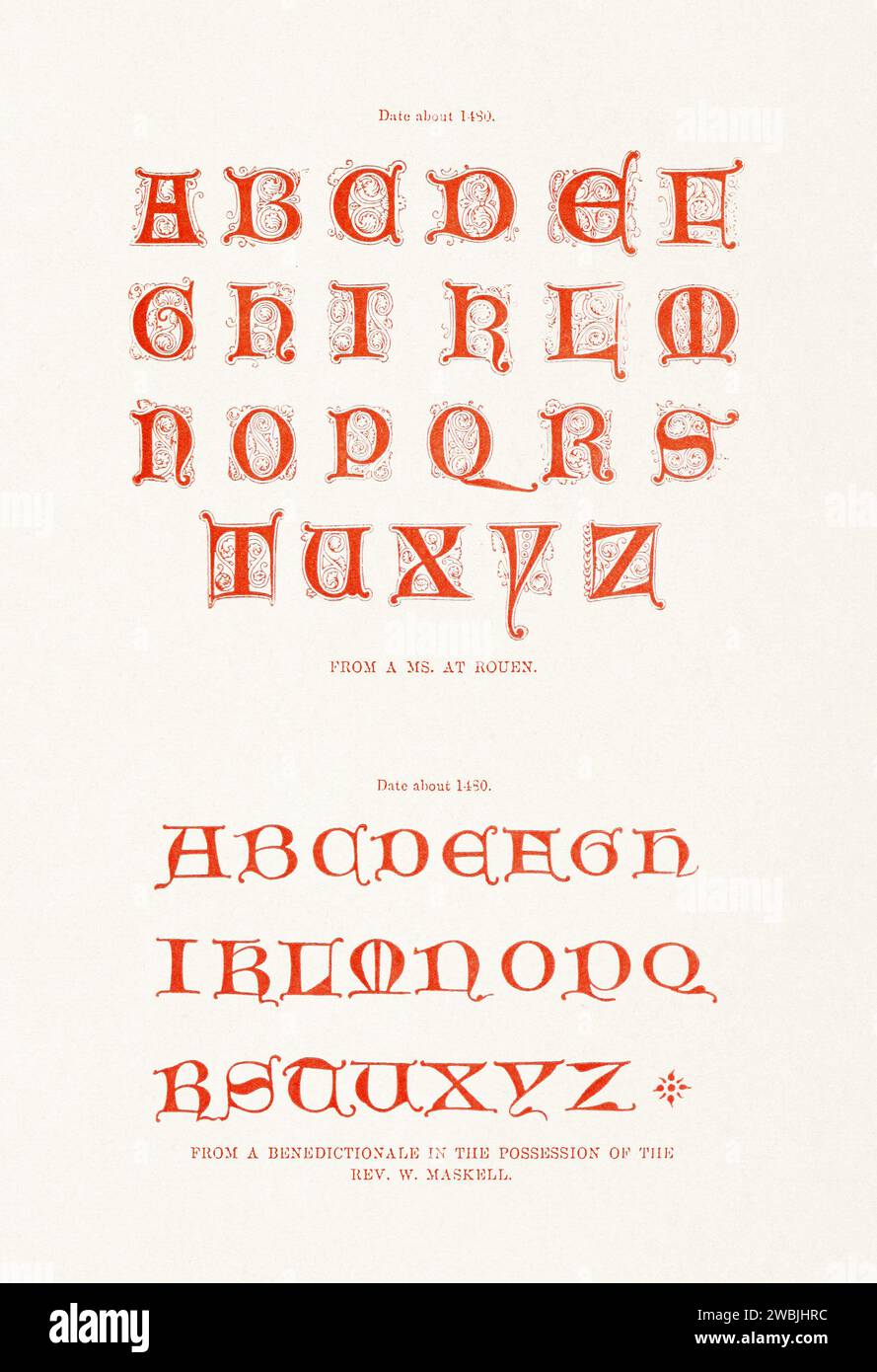 Medieval Alphabet initials. 19th-century book illustration showcasing ...
