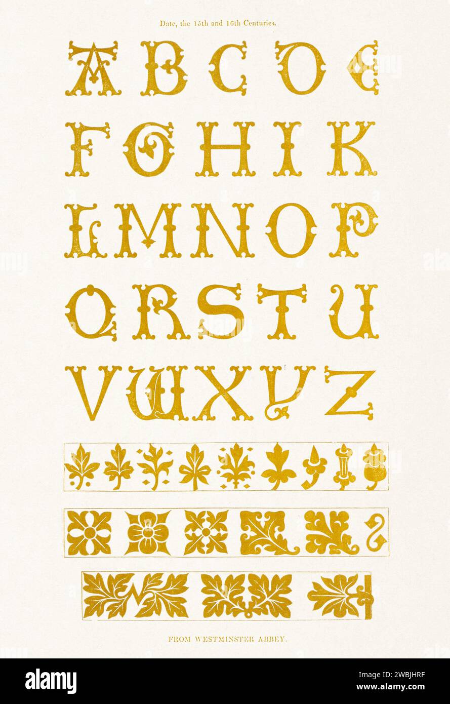 Medieval Alphabet initials. 19th-century book illustration showcasing ...