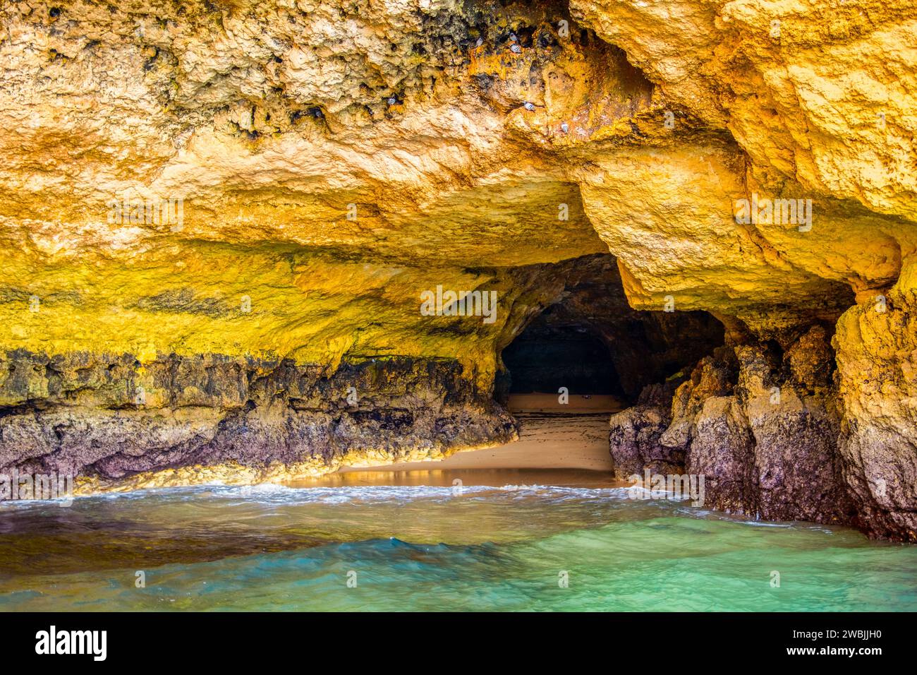 Beautiful limestone Algarve coast with caves and rock formation ...