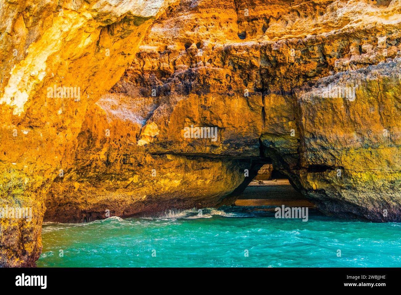 Beautiful limestone Algarve coast with caves and rock formation ...