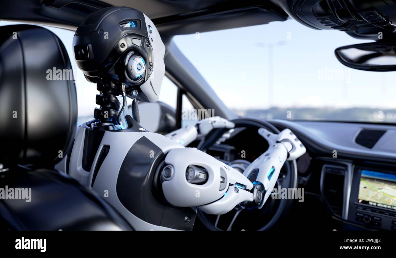 Robot driving a car - autonomous transport and self-driving cars ...