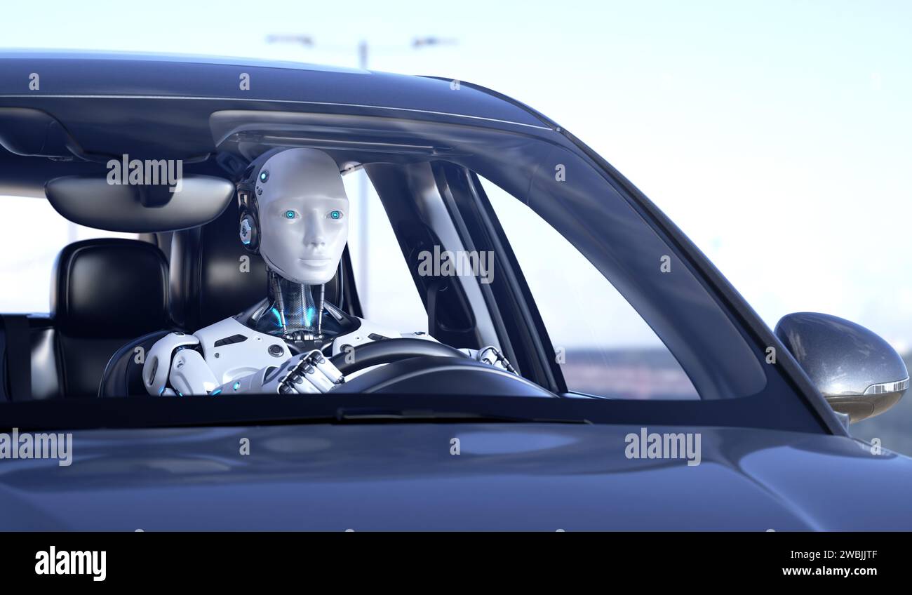 Robot driving a car - autonomous transport and self-driving cars ...