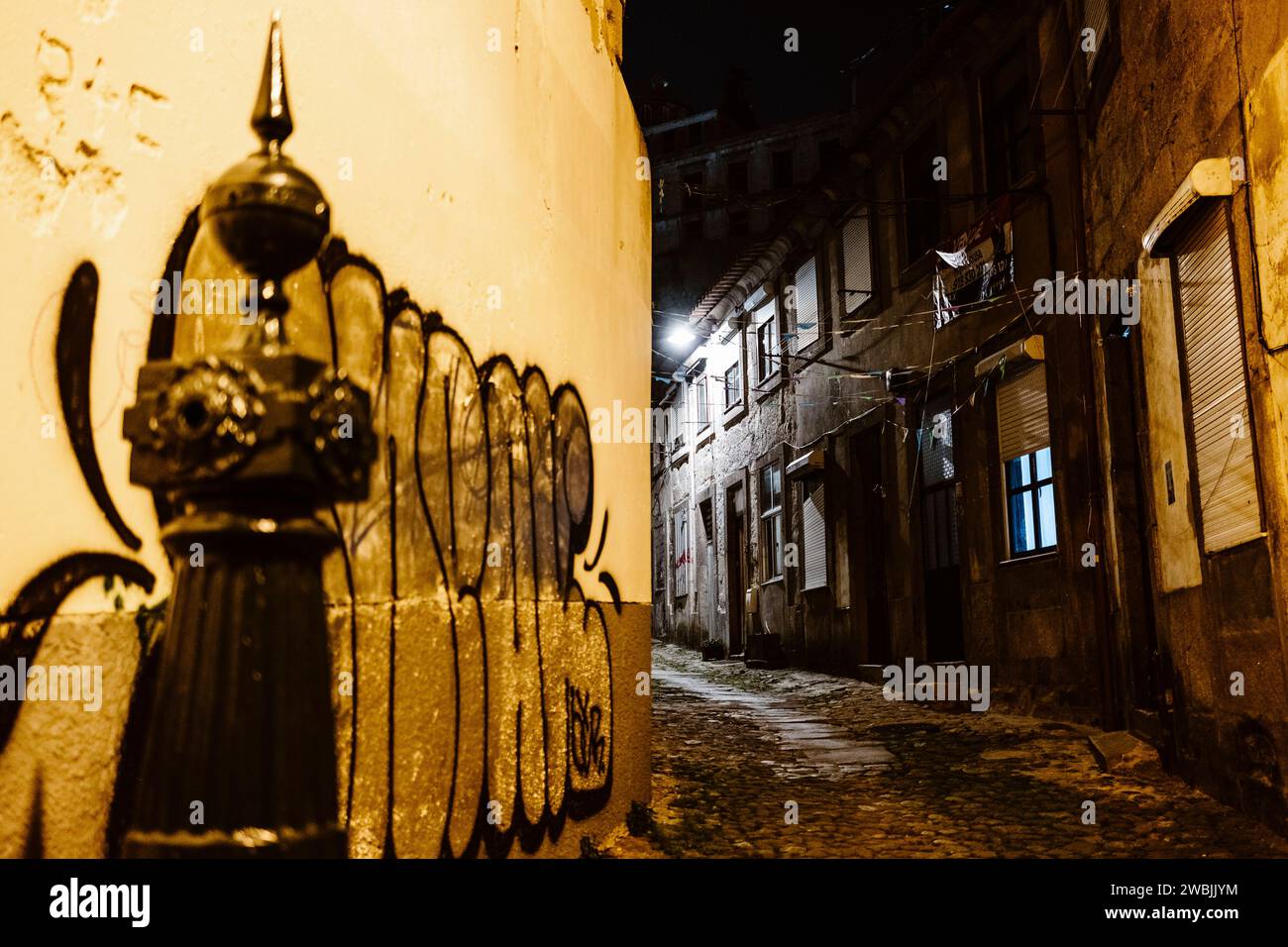 April 17, 2023 - Porto, Portugal: Night view of Porto street, the ...