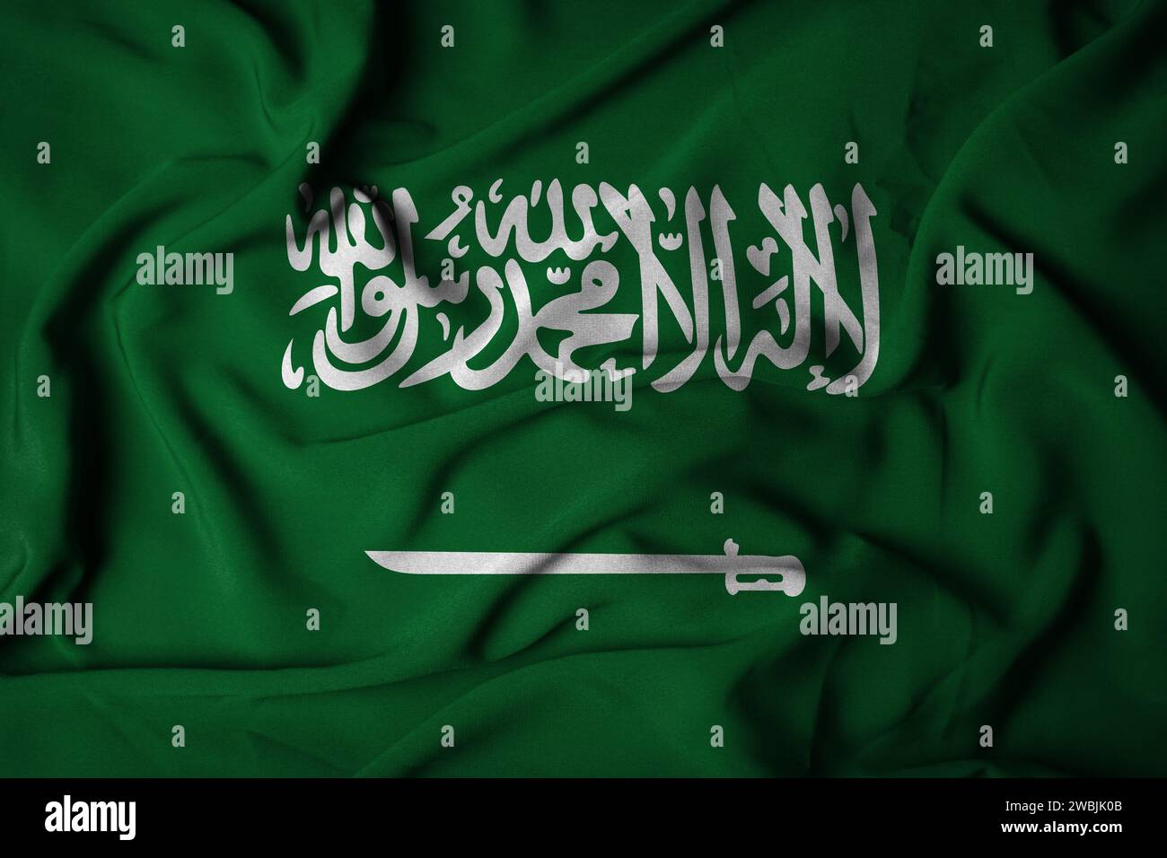 Selective focus of saudi arabia flag, with waving fabric texture. 3d ...