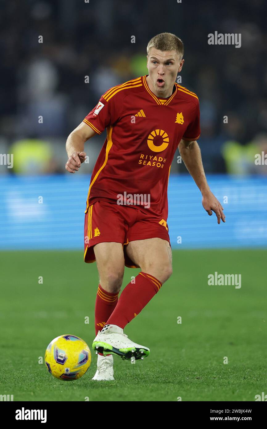 Roma’s Danish defender Rasmus Kristensen controls the ball during italy ...