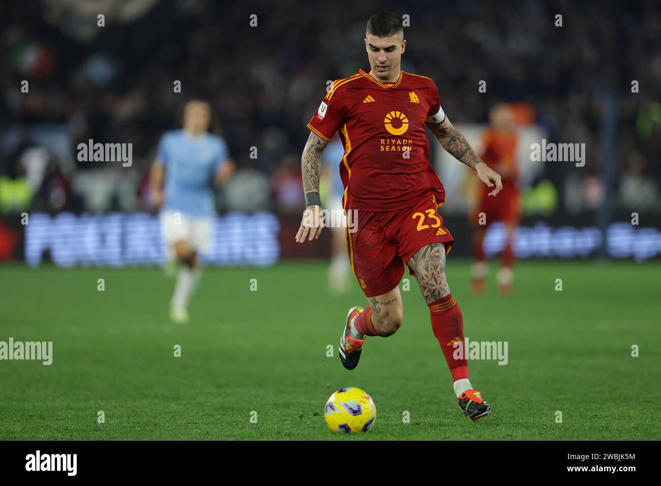 Roma’s Italian defender Gianluca Mancini controls the ball during italy ...