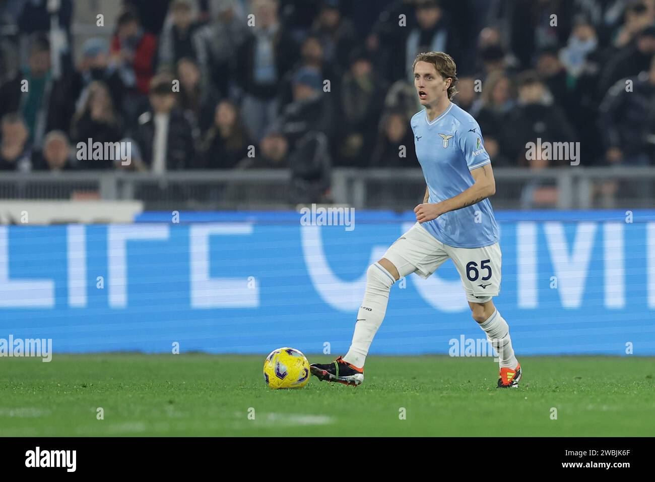 Lazio’s Italian midfielder Nicolo Rovella controls the ball during italy cup quarter-finals ...