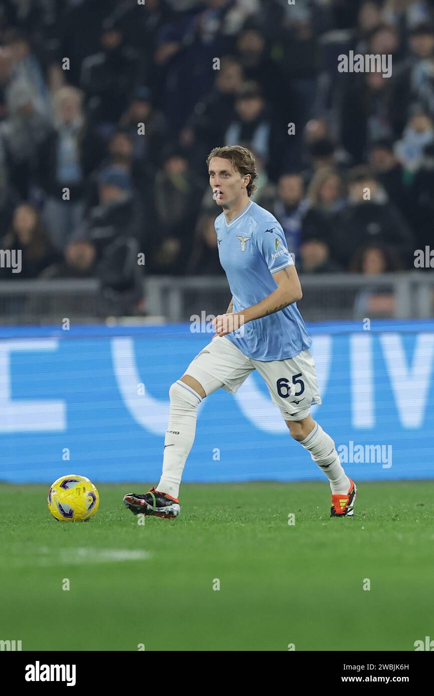Lazio’s Italian midfielder Nicolo Rovella controls the ball during italy cup quarter-finals ...