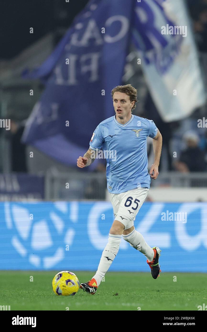 Lazio’s Italian midfielder Nicolo Rovella controls the ball during italy cup quarter-finals ...