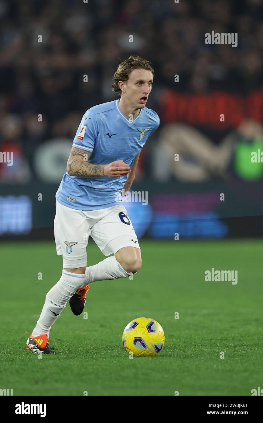 Lazio’s Italian midfielder Nicolo Rovella controls the ball during italy cup quarter-finals ...