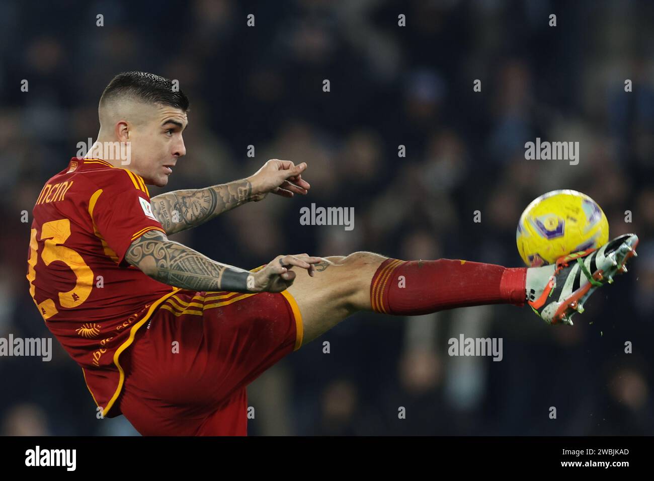 Roma’s Italian defender Gianluca Mancini controls the ball during italy ...