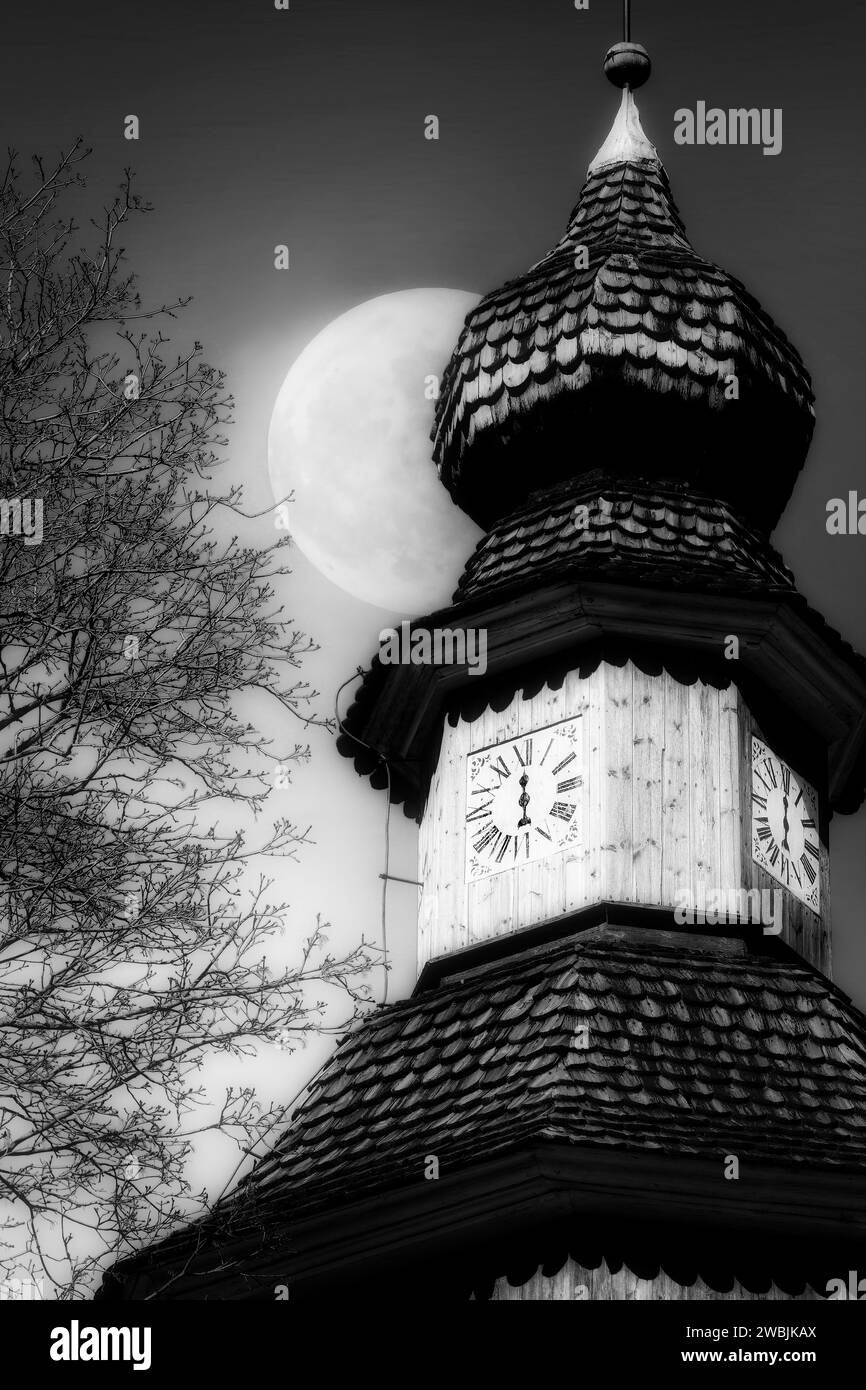 Bell tower detail clock tower clock face detail Black and White Stock ...