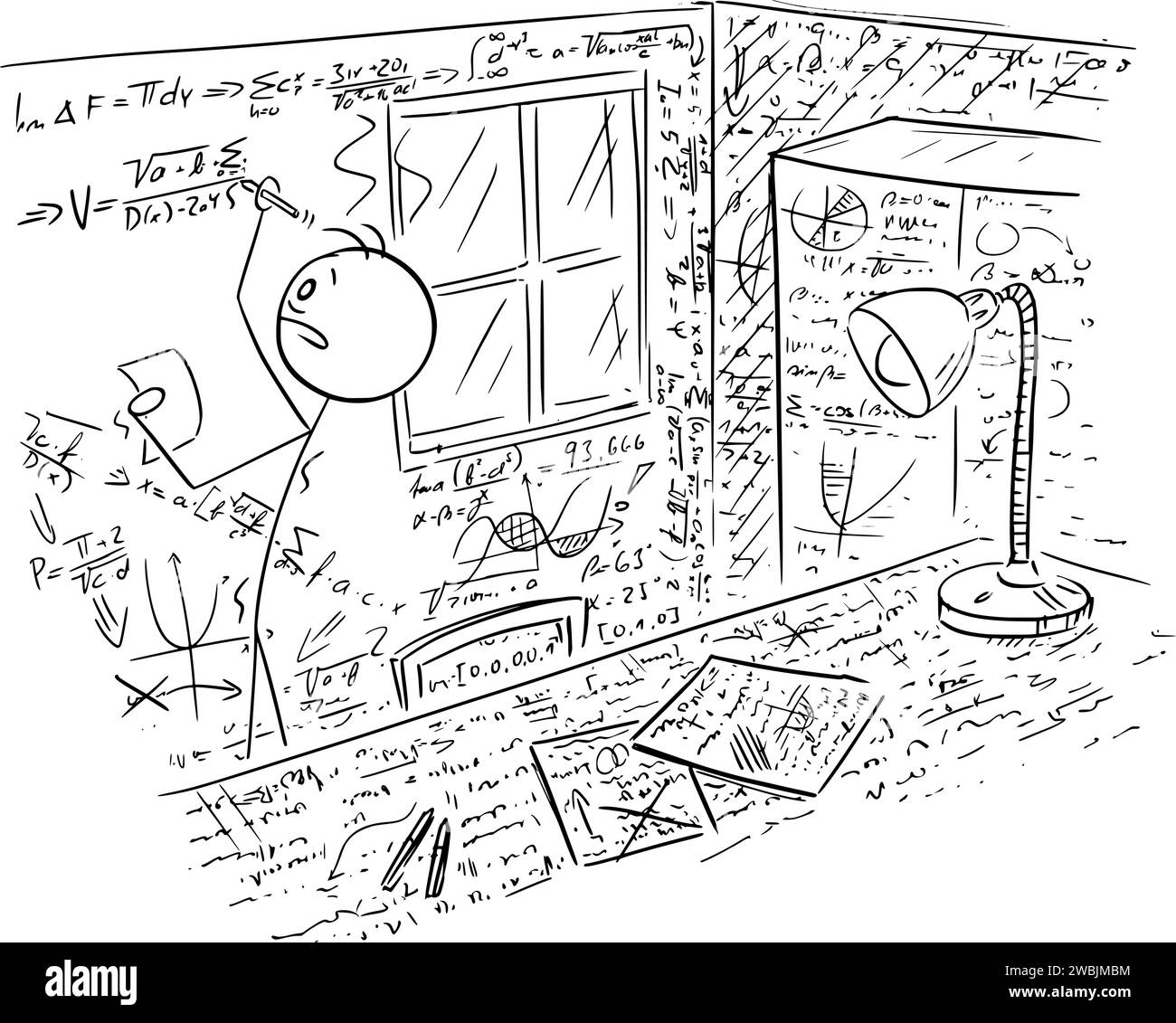 Crazy Scientist or Mathematician Writing Calculations and Equations ... Crazy Scientist or Mathematician Writing Calculations and Equations ...