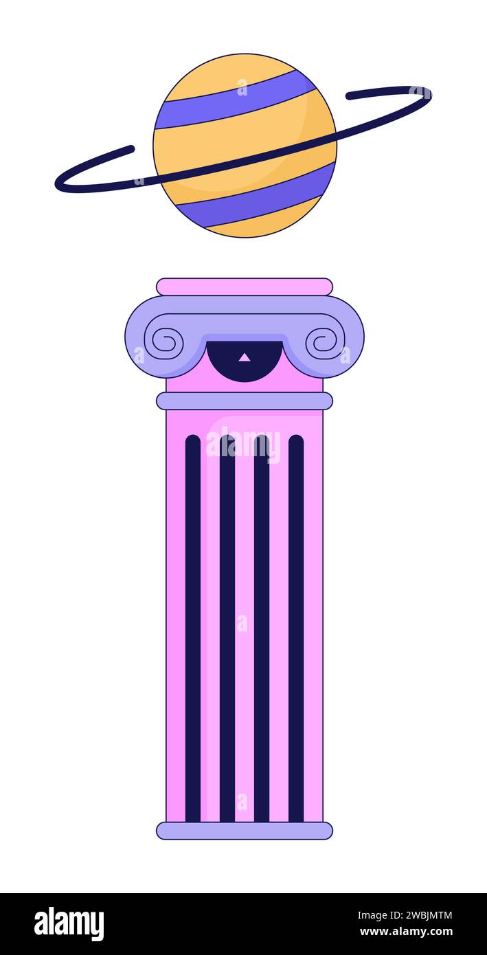 Mystery ancient column ring planet 2D linear cartoon object Stock ...
