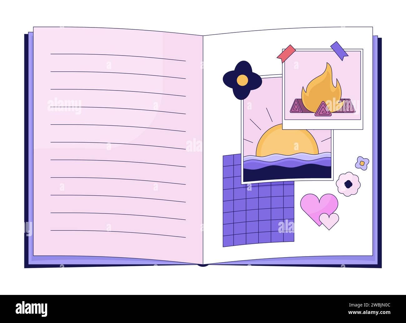 90s teenager secret diary 2D linear cartoon object Stock Vector Image ...