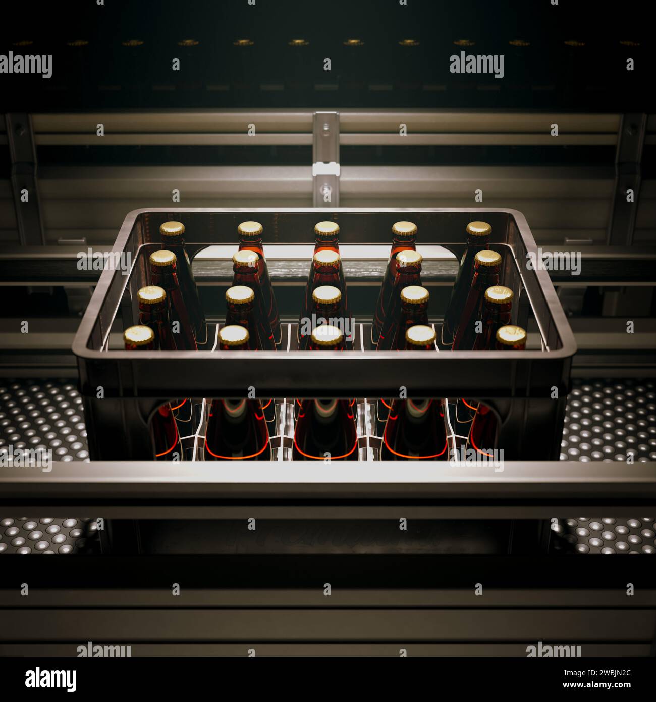 Dark glass bottles on conveyor hi-res stock photography and images - Alamy