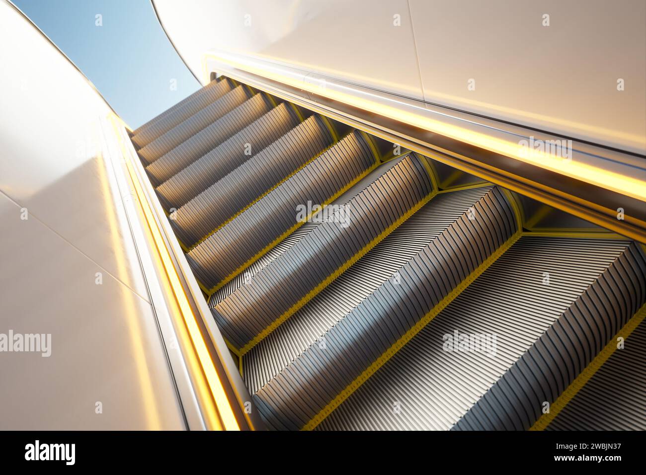 Detailed capture of an escalator's gradient metallic steps, with a ...