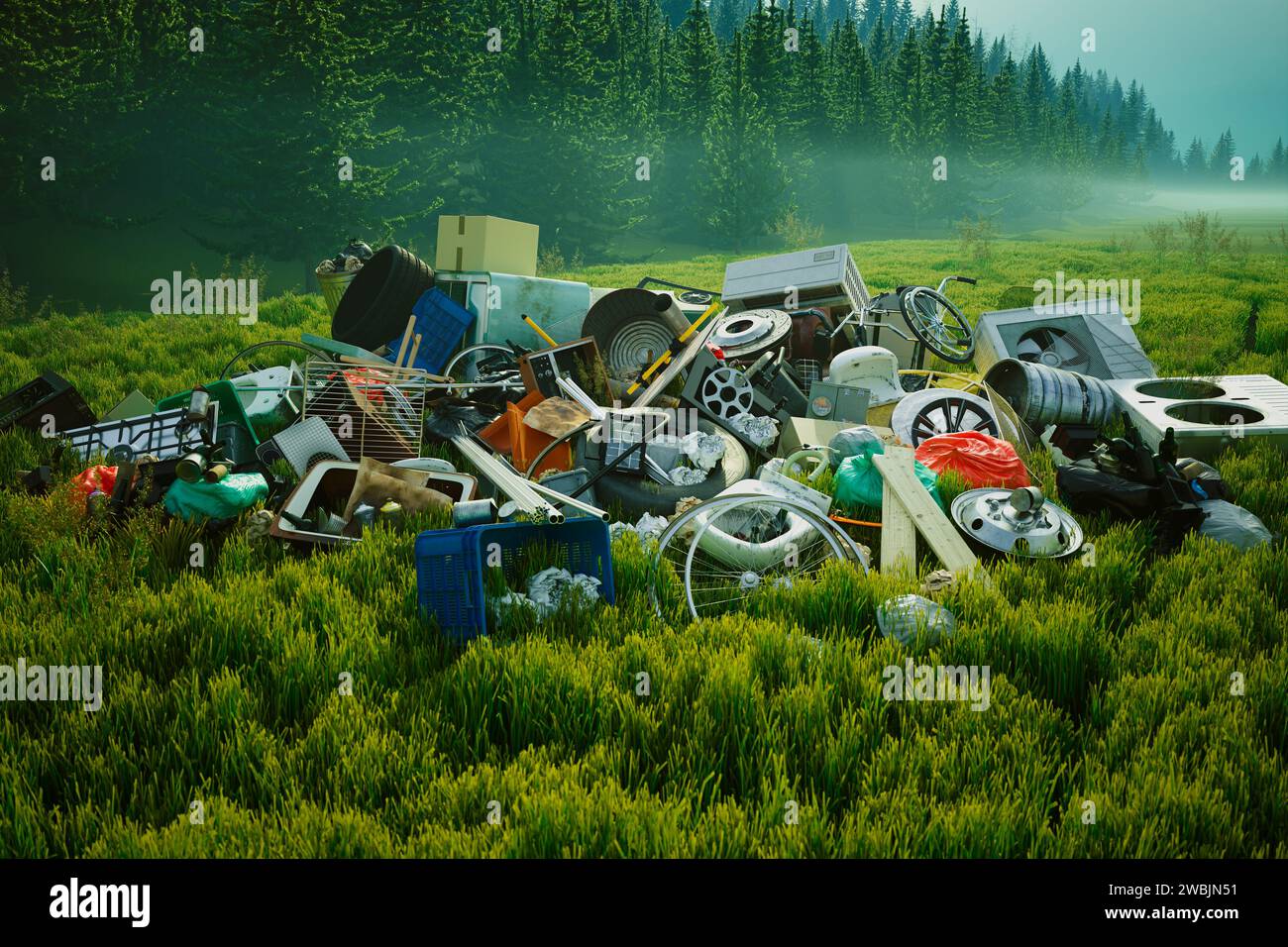 An alarming scene of environmental neglect, with a vast array of waste ...