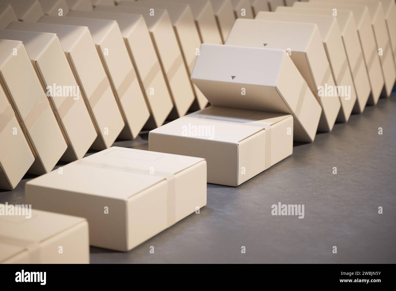 A meticulously ordered collection of white geometric-shaped cardboard ...