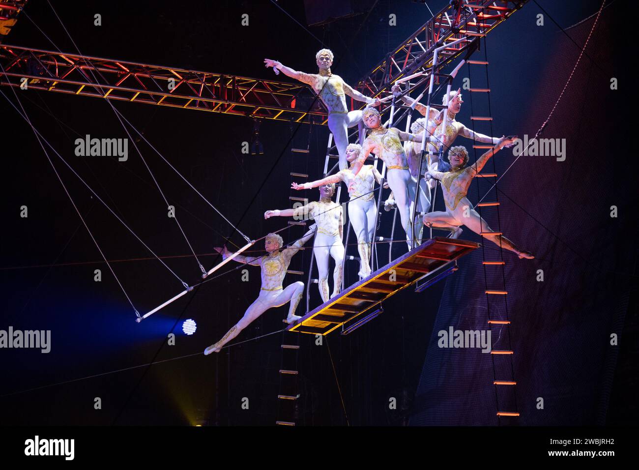 London, UK. 10 Jan, 2024. Pictured: Acrobats perform on the Flying ...