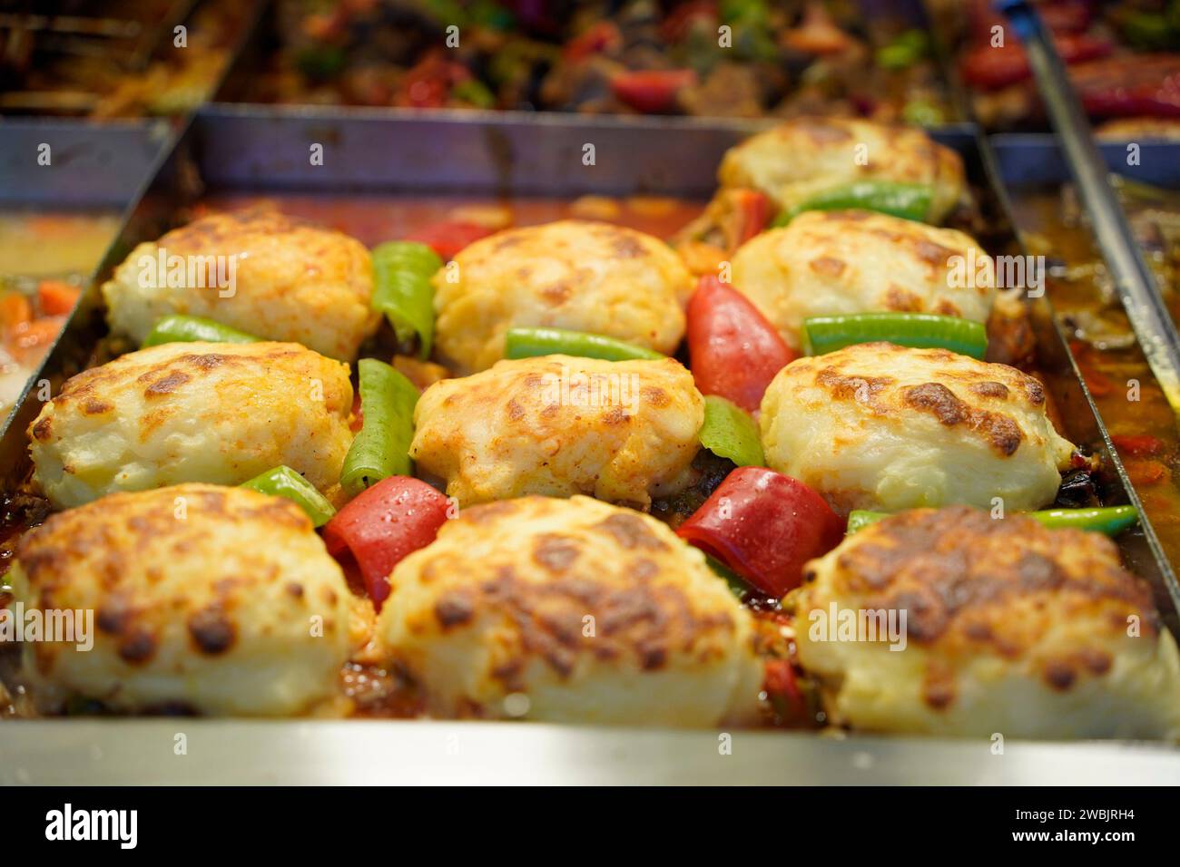 A Traditional Turkish cuisine sucuk, hummus, kebab, bulgar in ...