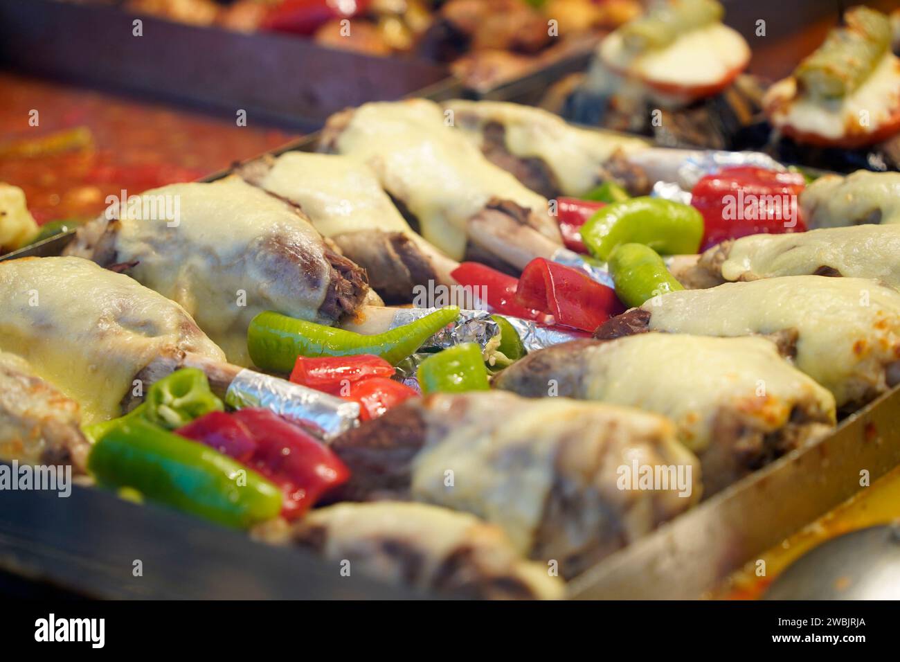 A Traditional Turkish cuisine sucuk, hummus, kebab, bulgar in ...