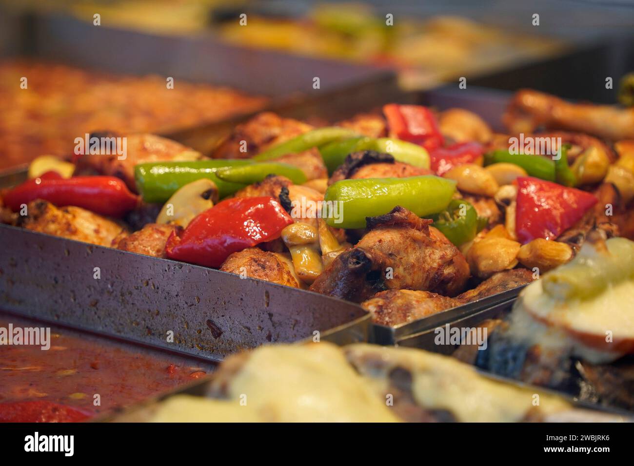 A Traditional Turkish cuisine sucuk, hummus, kebab, bulgar in ...