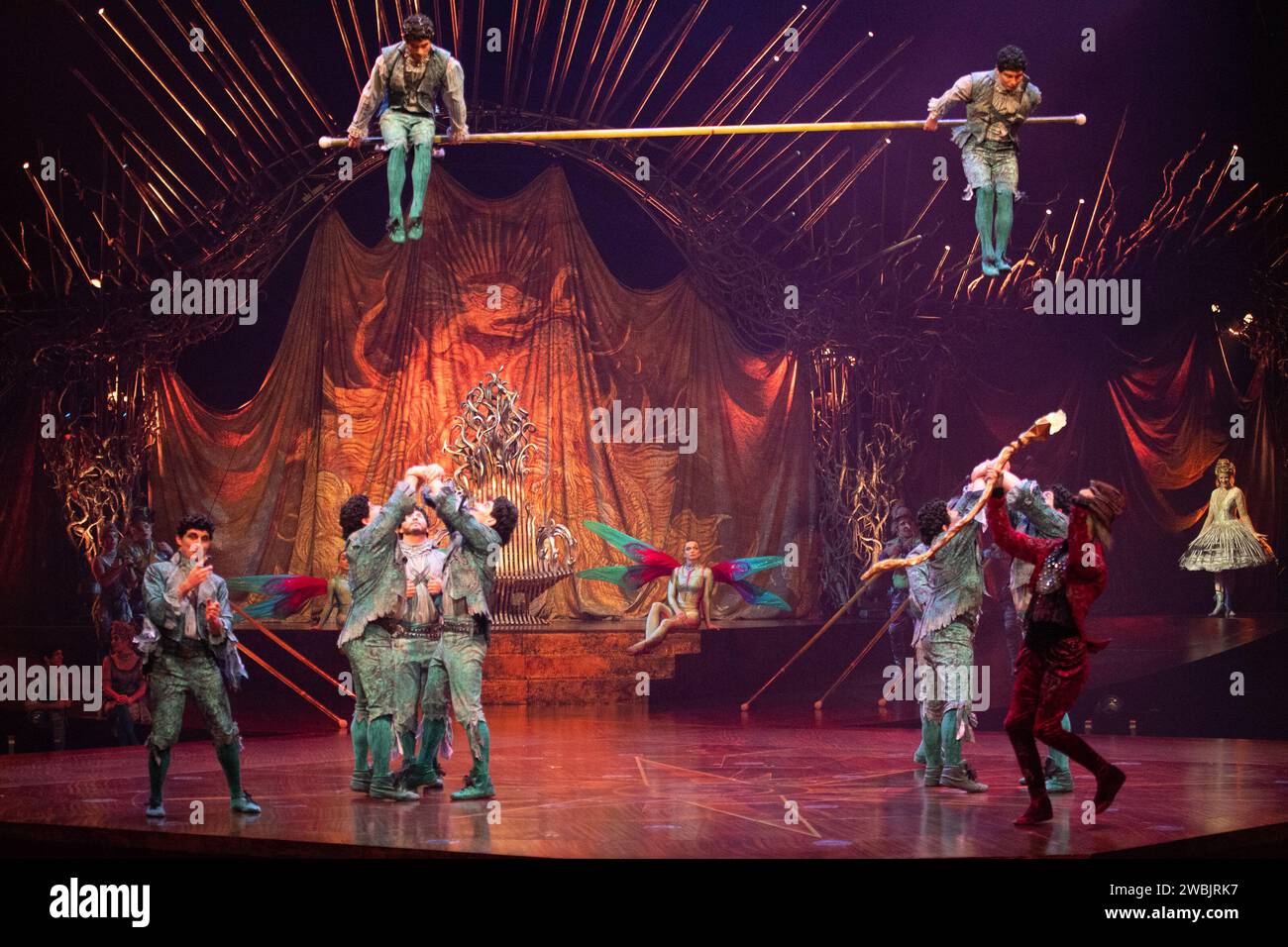 London, UK. 10 Jan, 2024. Pictured: Acrobats perform on the 'Acro Pole ...