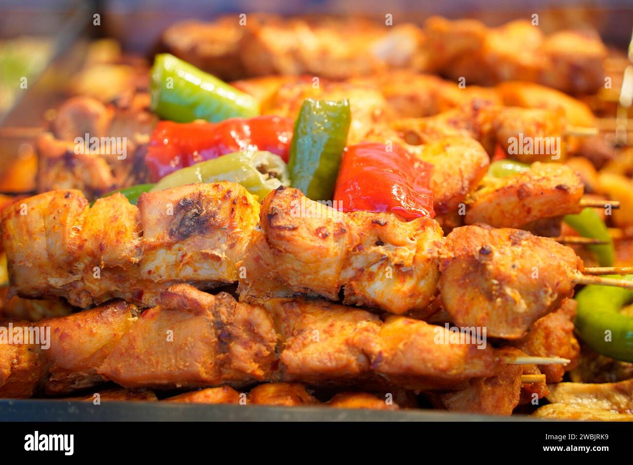 A Traditional Turkish cuisine sucuk, hummus, kebab, bulgar in ...