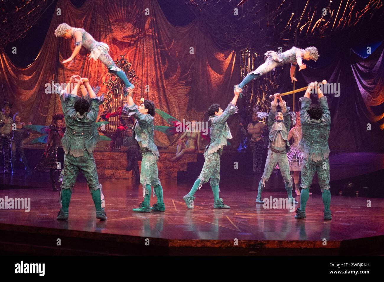 London, UK. 10 Jan, 2024. Pictured: Acrobats perform on the 'Acro Pole ...