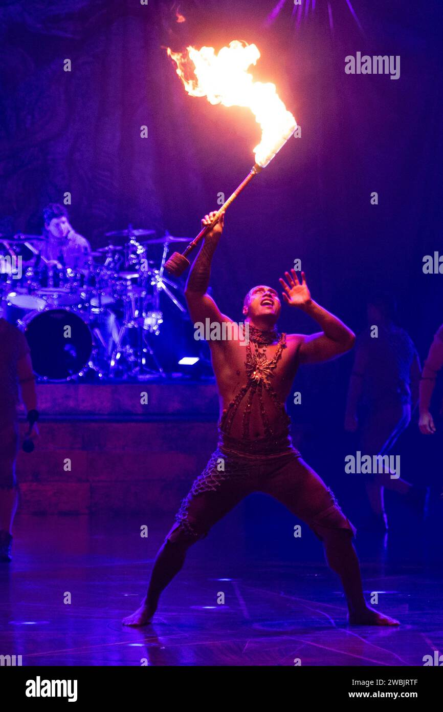 London, UK. 10 Jan, 2024. Pictured: Fire Knife Dancer Falaniko Solomona ...