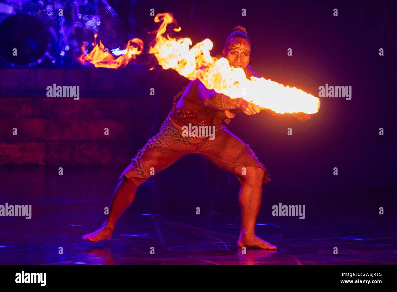 London, UK. 10 Jan, 2024. Pictured: Fire Knife Dancer Falaniko Solomona ...