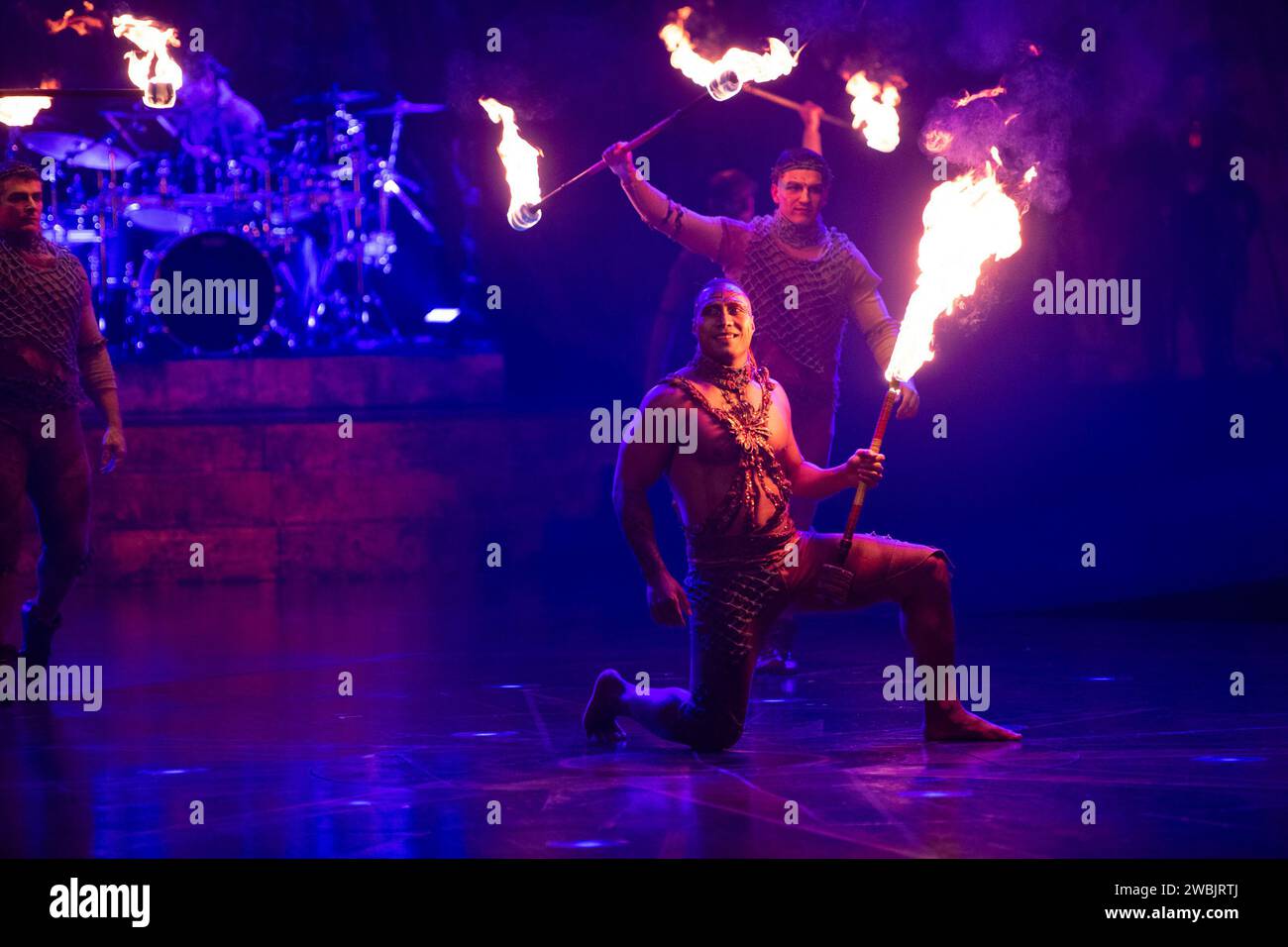 London, UK. 10 Jan, 2024. Pictured: Fire Knife Dancer Falaniko Solomona ...