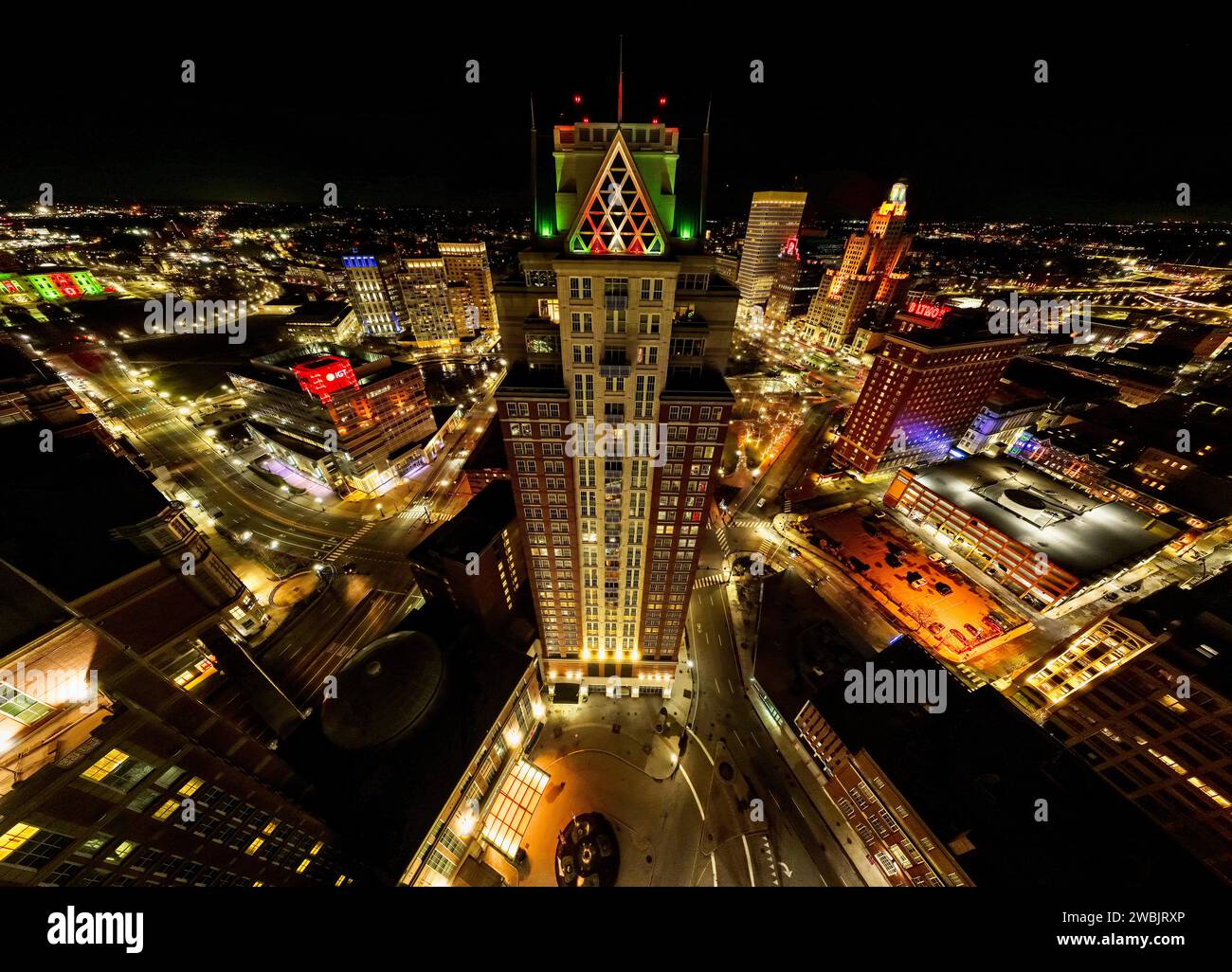 The holiday lights in Downtown Providence Rhode Island Night time ...