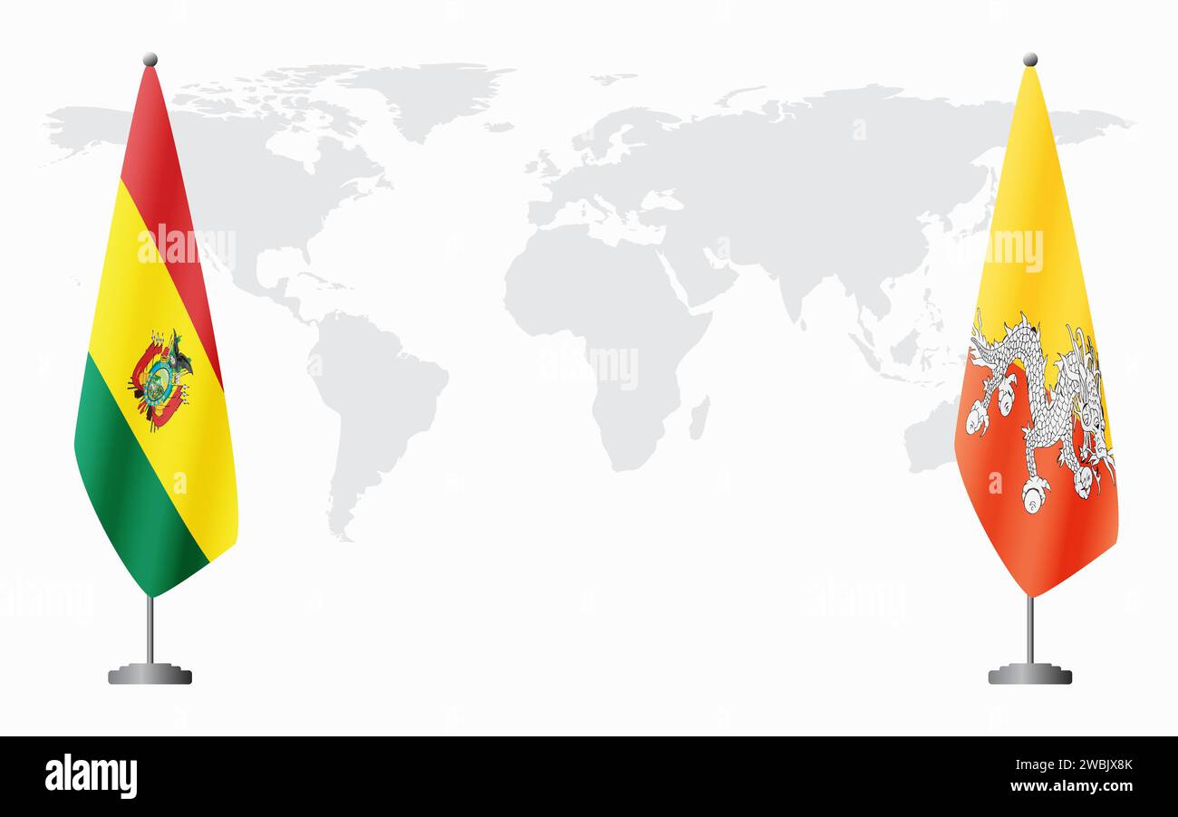 Bolivia and Bhutan flags for official meeting against background of world map Stock Vector Image ...