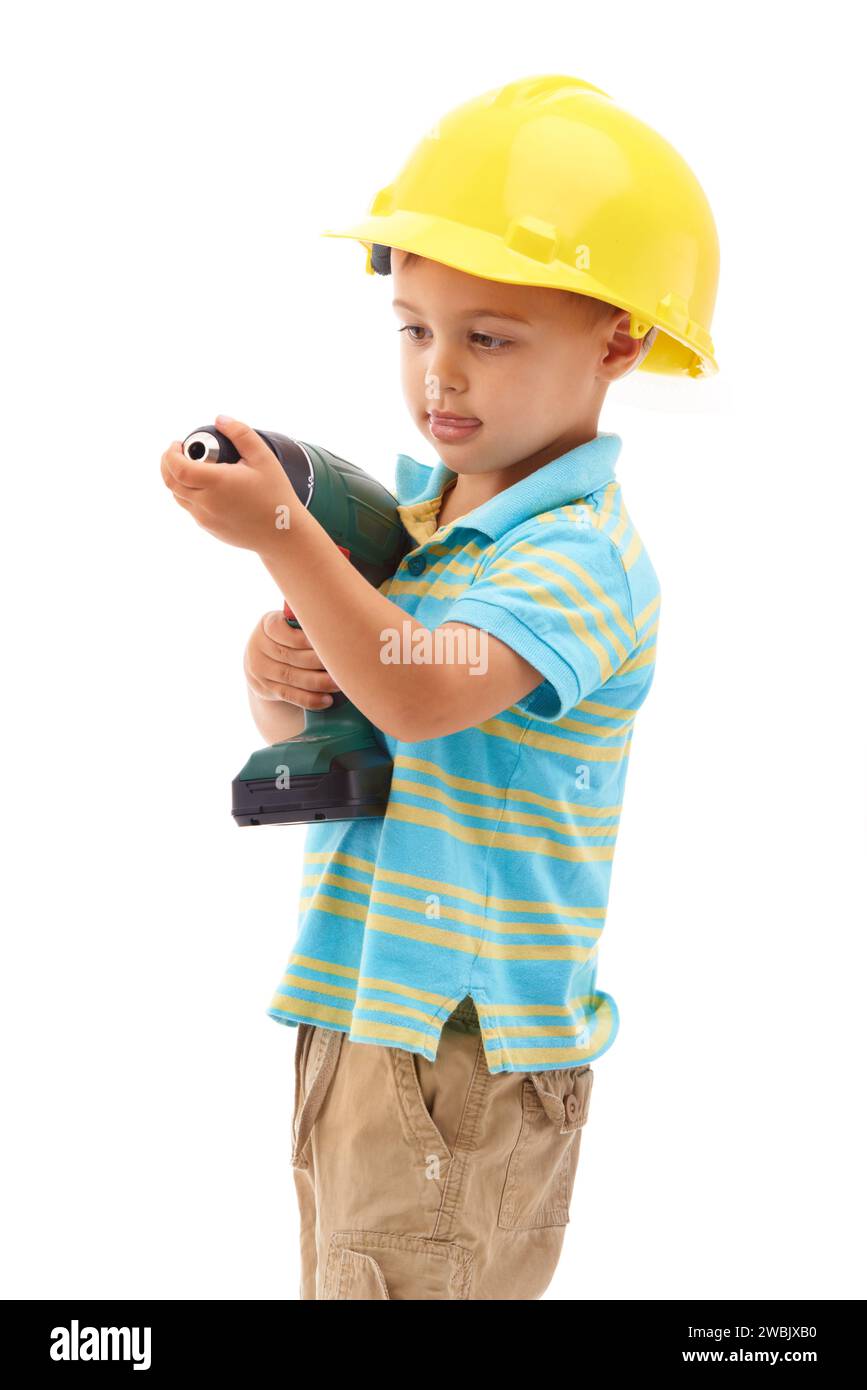 Child, construction worker and play development or hat for handyman ...