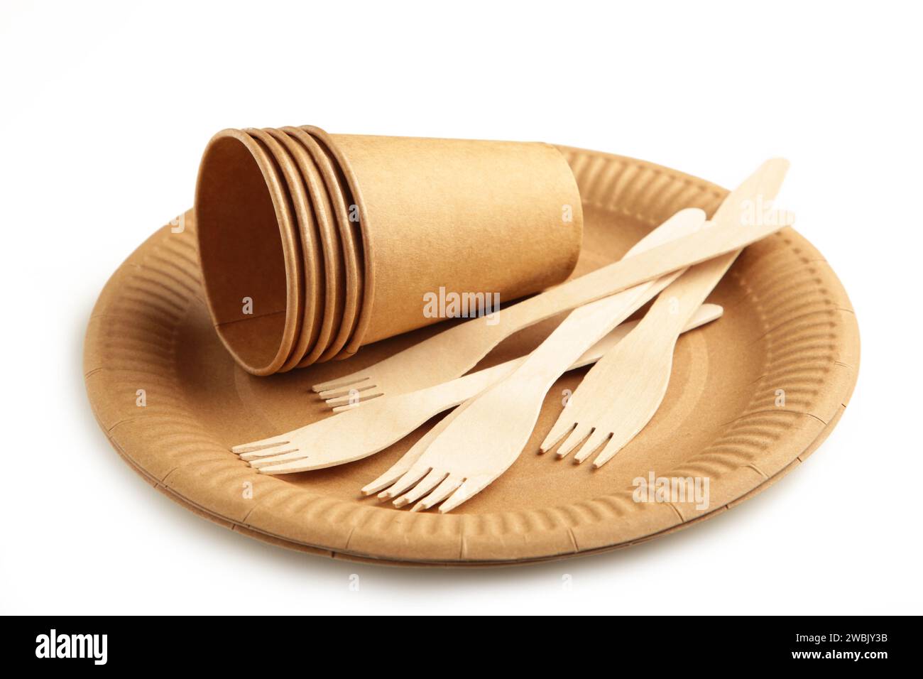 Eco Friendly Plate With Fork And Glasses Isolated On White Background