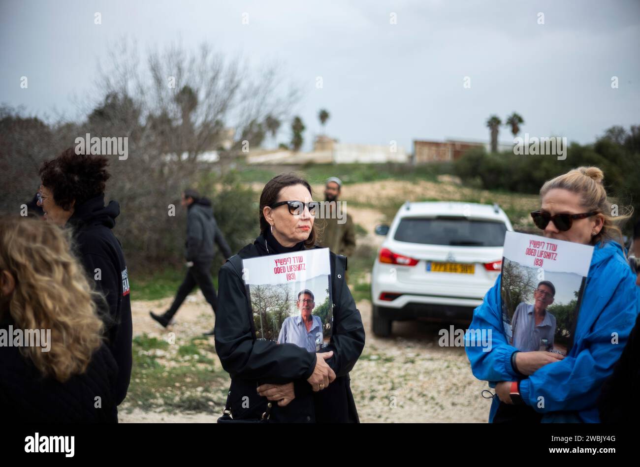 Nirim, Israel. 11th Jan, 2024. Families of the Israeli hostages held by ...