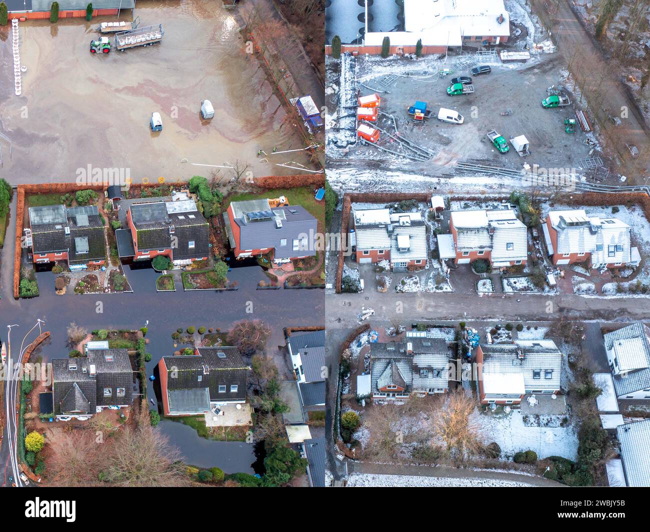 Lilienthal, Germany. 10th Jan, 2024. A street affected by flooding ...