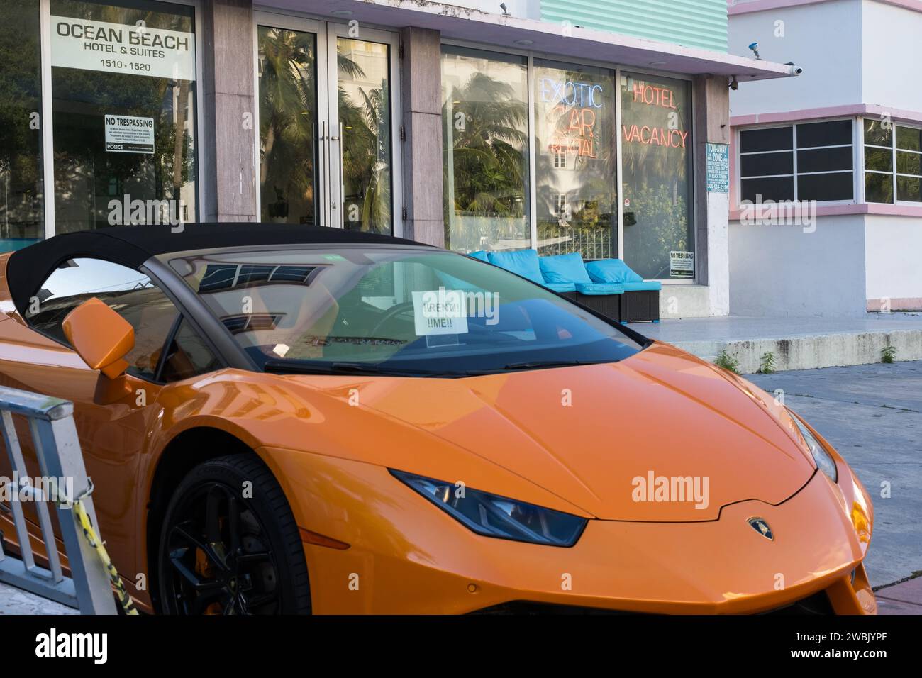 Miami, USA. 30th Oct, 2023. A Lamborghini exotic car rental shop on ...
