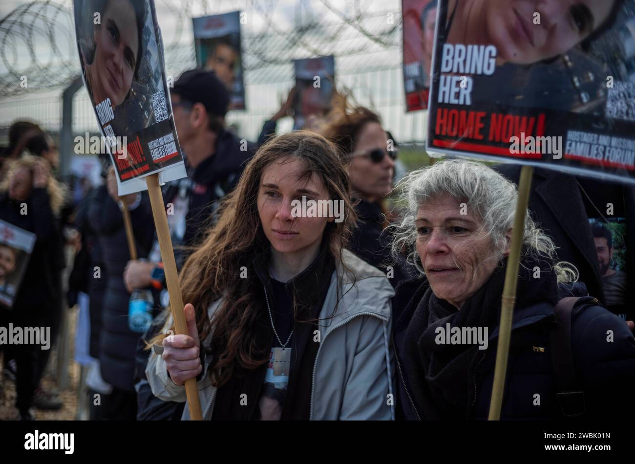 Nirim, Israel. 11th Jan, 2024. Families of the Israeli hostages held by ...