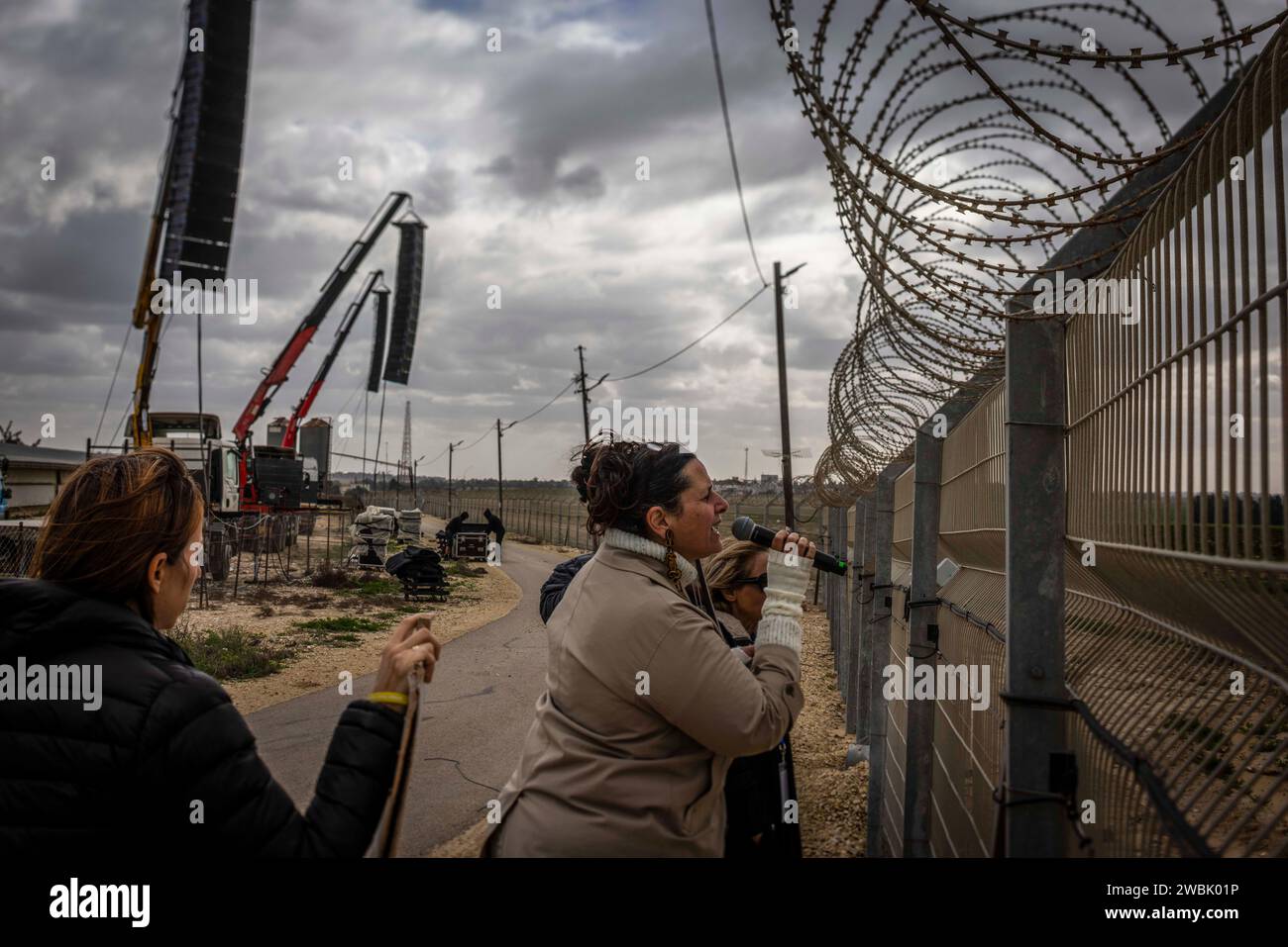 Nirim, Israel. 11th Jan, 2024. Families of the Israeli hostages held by ...