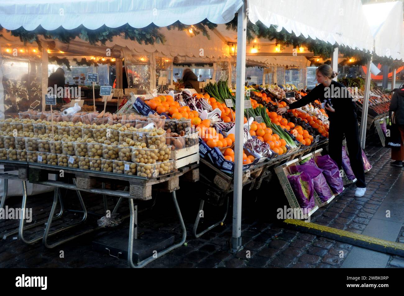 Copenhagen, Denmark /11 January 2024/Shoppers at farmers market or ...
