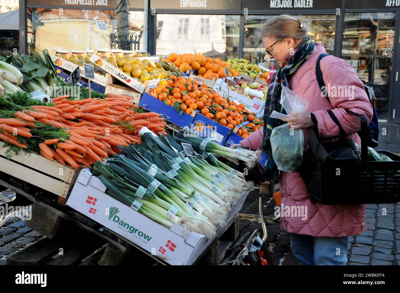 Copenhagen, Denmark /11 January 2024/Shoppers at farmers market or ...