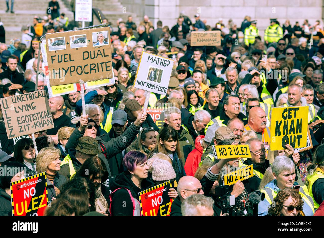 Protesters gather during an anti-ULEZ expansion protest around ...