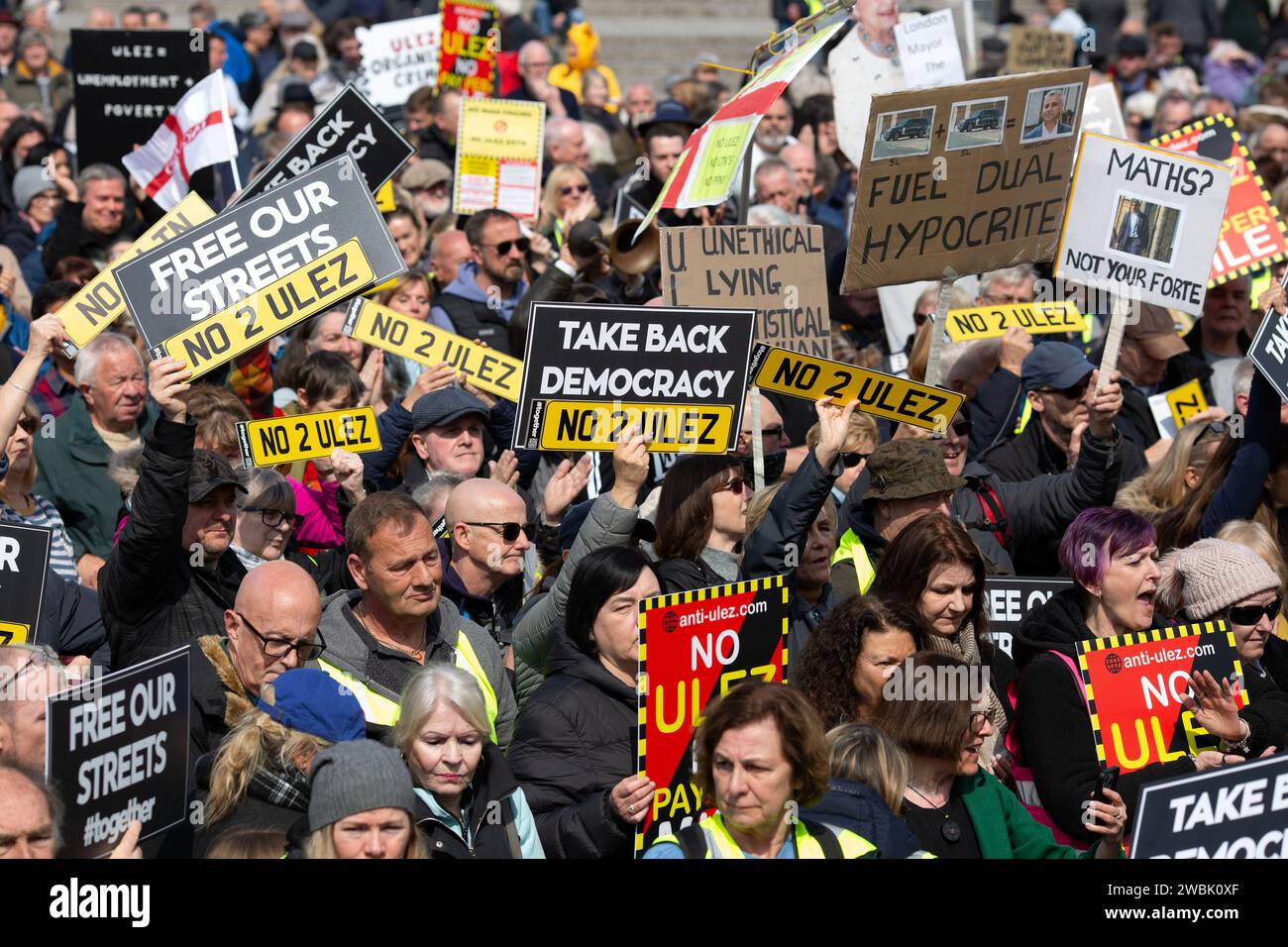 Protesters gather during an anti-ULEZ expansion protest around ...