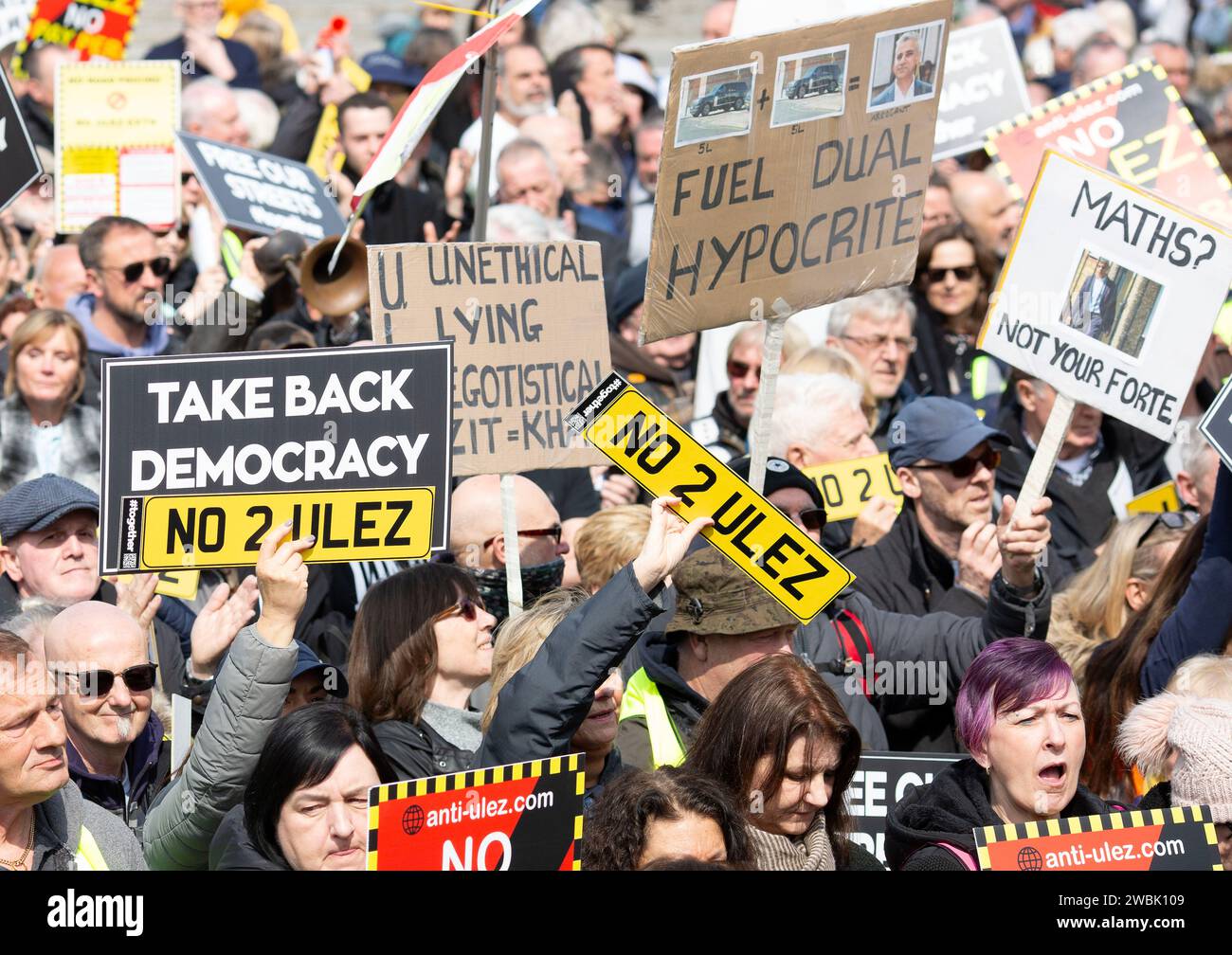 Protesters gather during an anti-ULEZ expansion protest around ...