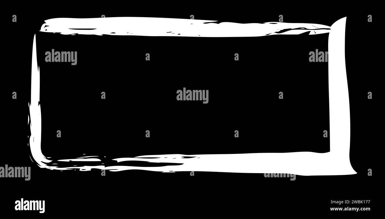 Rectangle frame hand painted with white paint brush on black background ...