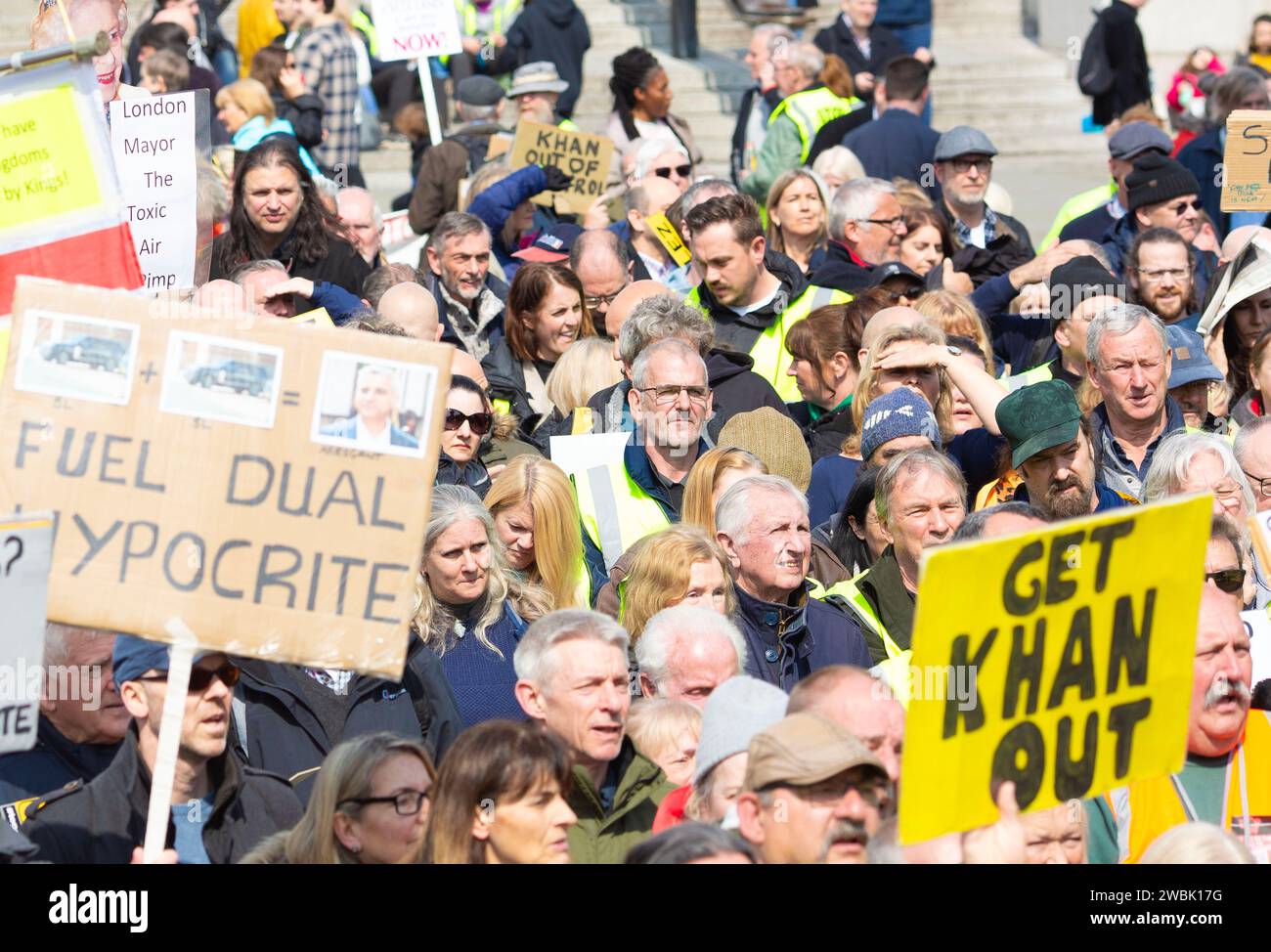 Protesters gather during an anti-ULEZ expansion protest around ...