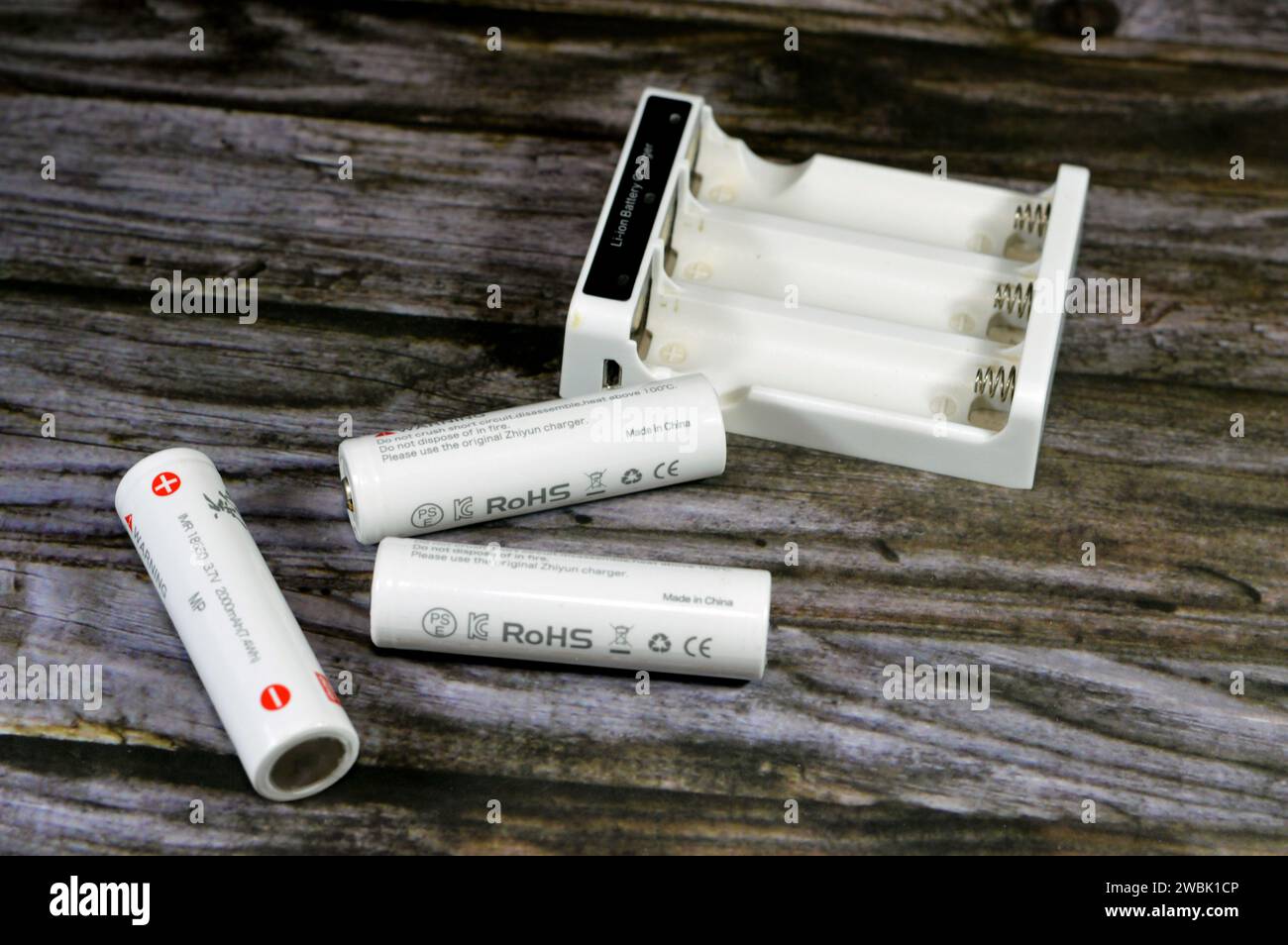 Cairo, Egypt, January 10 2024: 18650 battery cells, cylindrical lithium ...